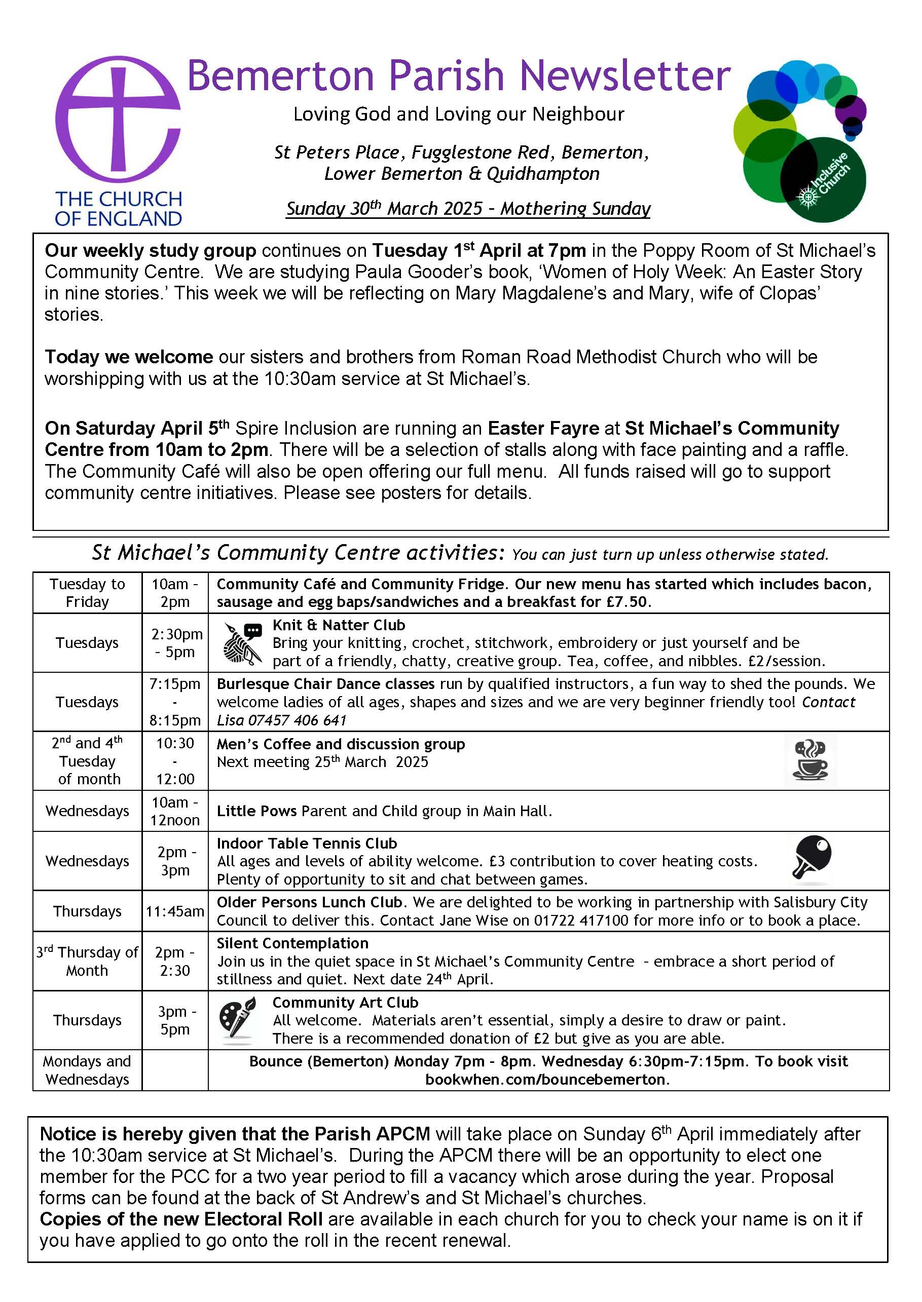 Sunday 30th March 2025 – Mothering Sunday – Bemerton Parish – Loving ...